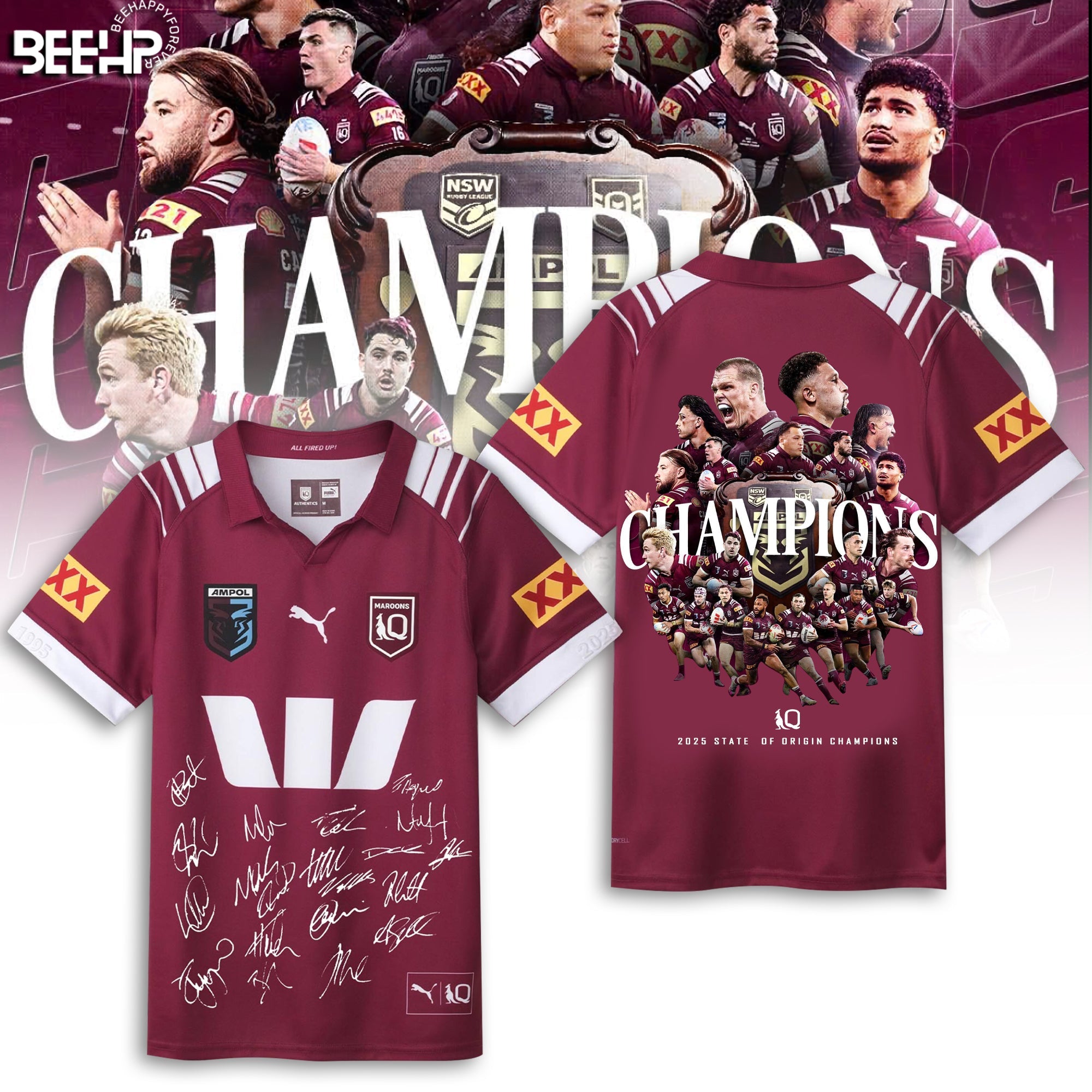 Queensland Maroons Of Origin 2025 Champions Rugby Jersey – Wearable Print