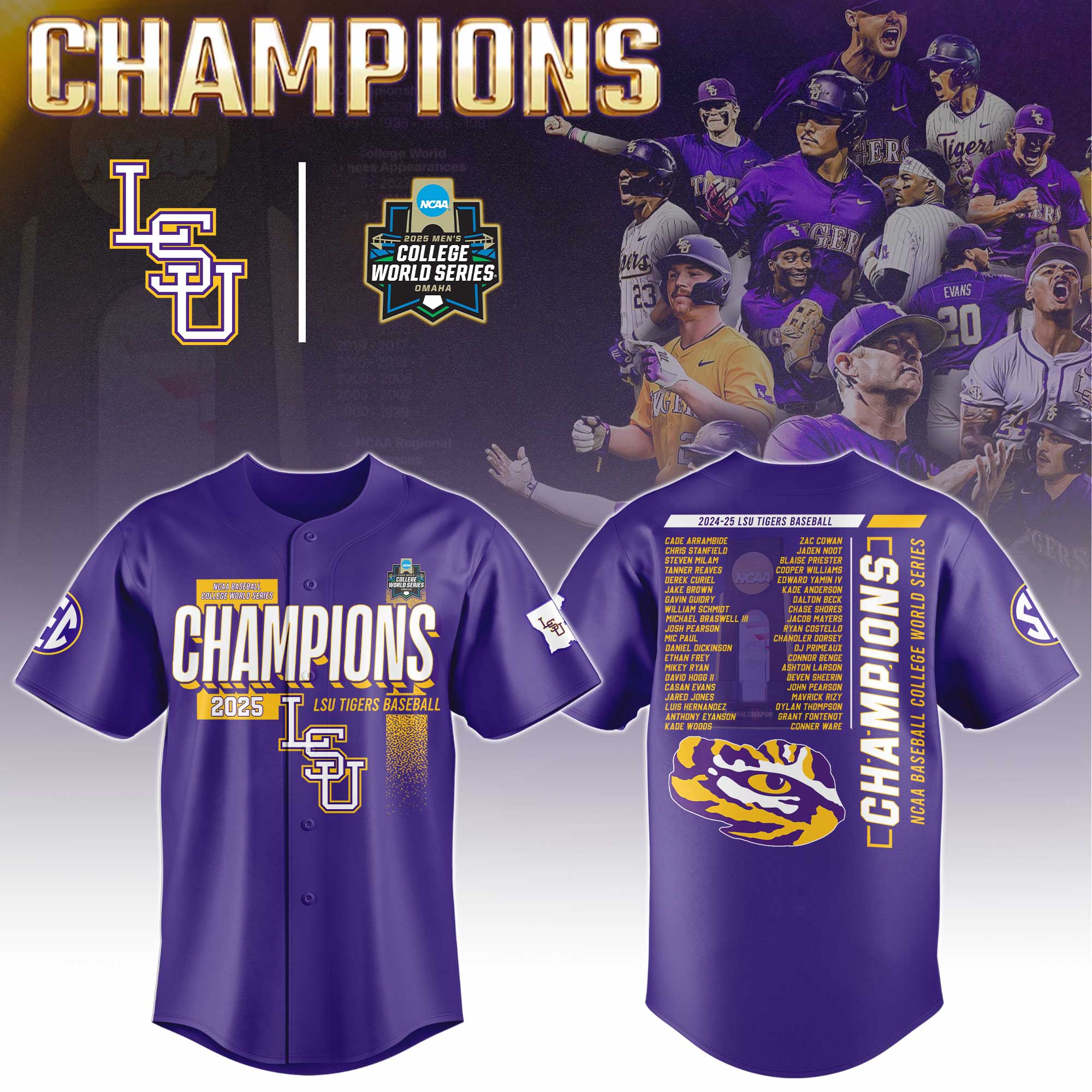 LSU Tigers Baseball Jersey 2025 NCAA Baseball Men’s College World ...
